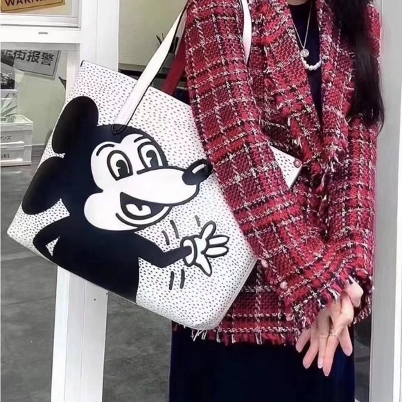 NWT Coach C0895 B4HA Disney Mickey Mouse X Keith Haring Leather Tote Chalk